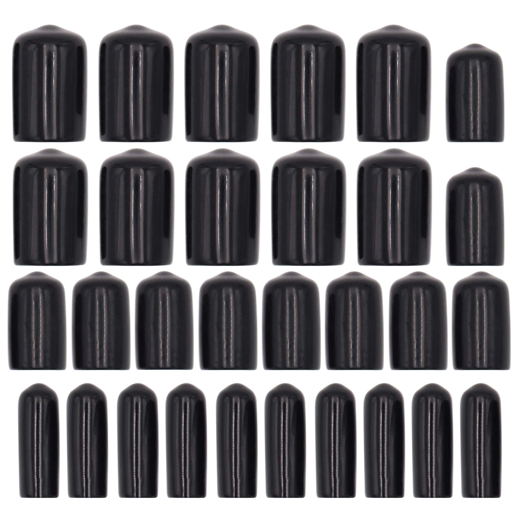 30pcs Black Pipe Post Bolt Screw Rubber Thread Protector Cover Vinyl Tube End Caps,Assorted 1/4-inch to 1/2-inch-3 Sizes