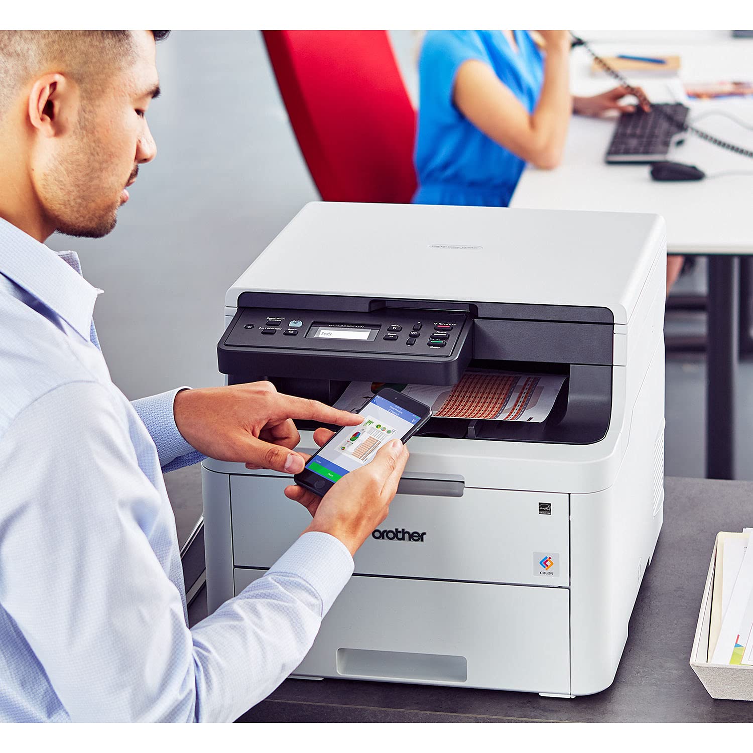 Brother HL-L3290CDW Compact Digital LED Color All-in-One Printer for Home Office with Convenient Flatbed Copy & Scan, Plus Wireless Duplex Printing, 25 ppm, 600x2400 dpi - BROAGE 8 Feet Printer Cable