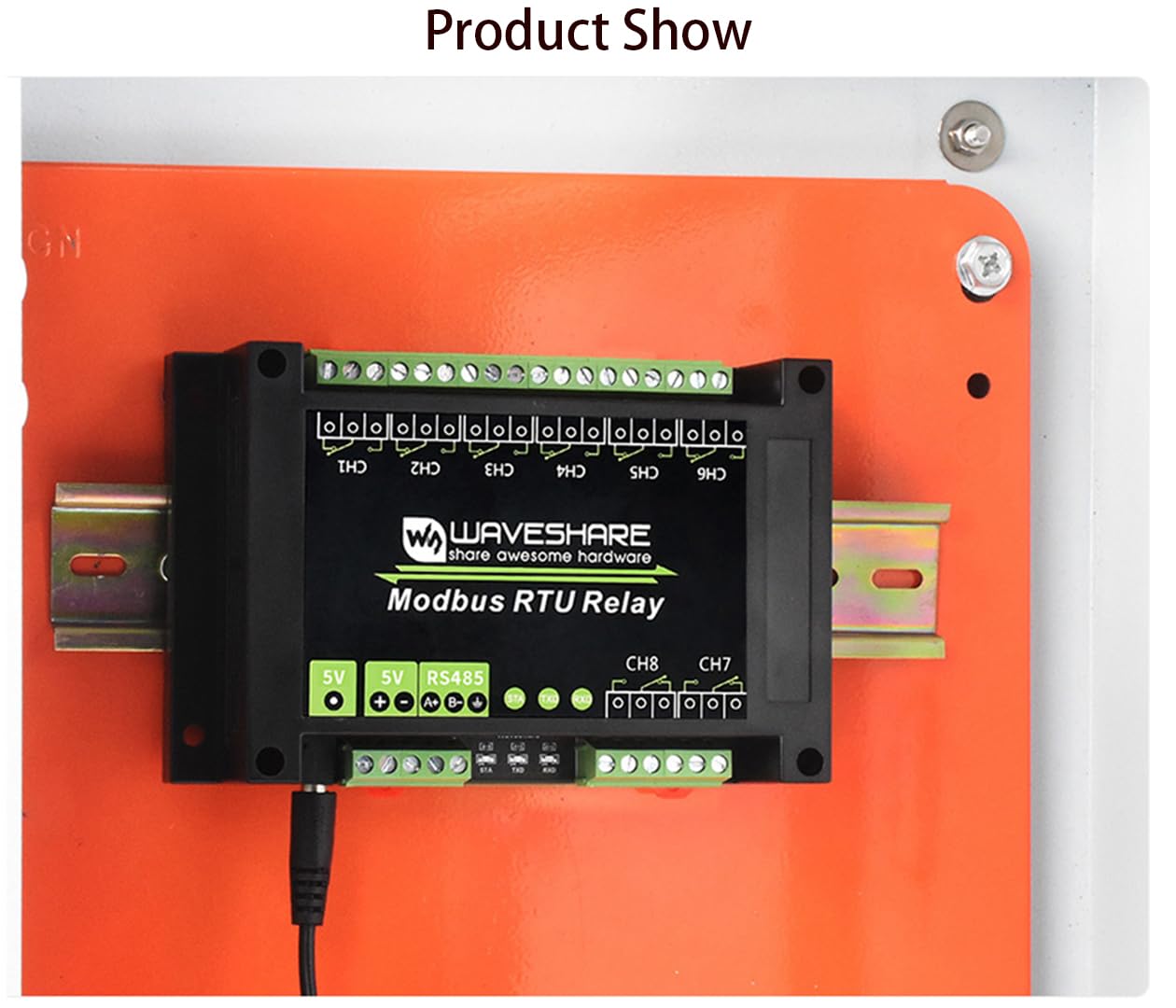Waveshare Industrial Modbus RTU 8-Ch Relay Module with RS485 Bus, Multi Isolation Protection, 5V Voltage