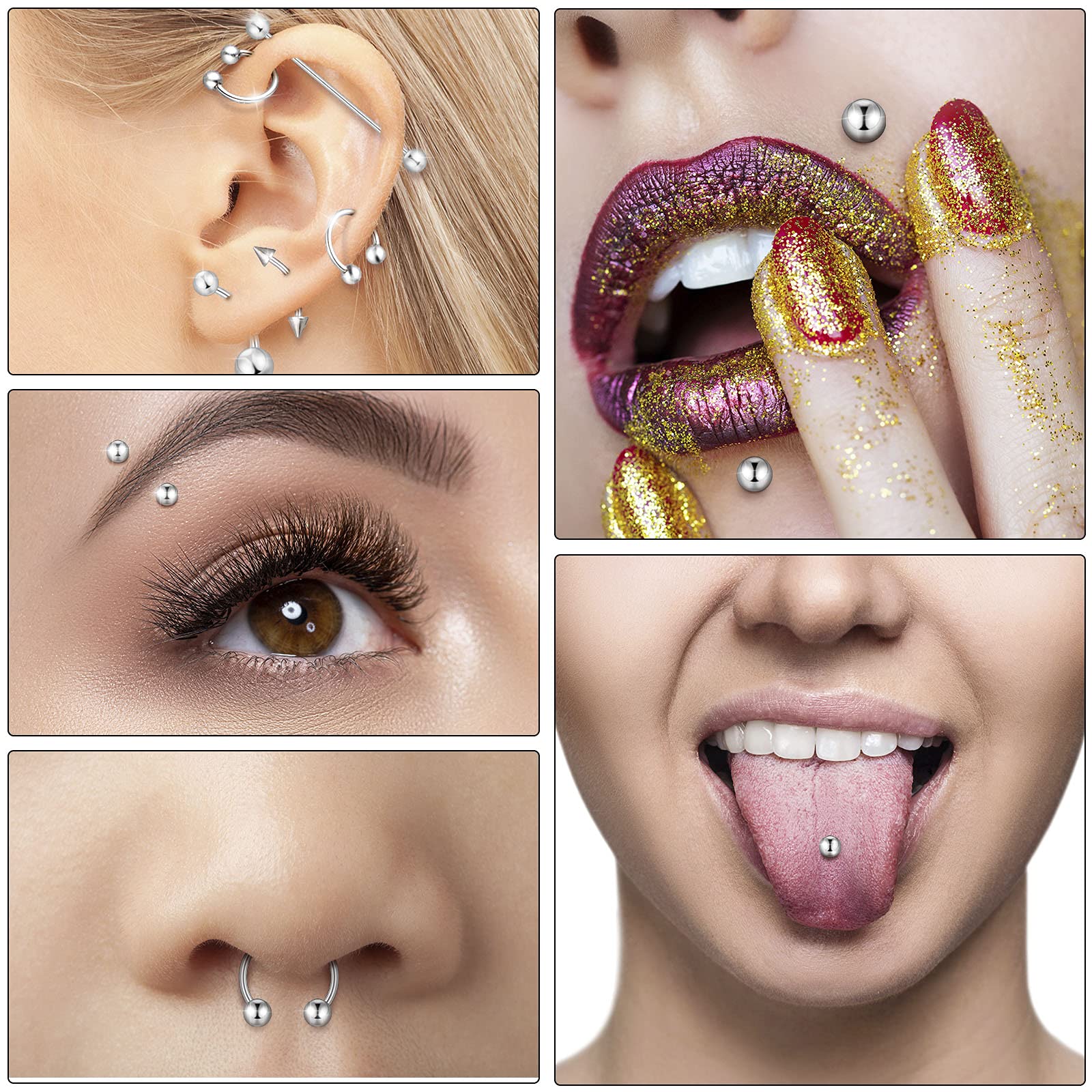 41 Pieces Body Piercing Tool Kit Include Septum Forceps Clamp Pliers 20 Pcs 316L Stainless Steel Piercing Needles and 20 Pcs Nose Ring Hoop Jewelry for Ear Lip Belly Navel Tongue (Classic Style)