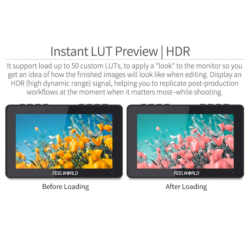 FEELWORLD LUT7 PRO 7 Inch Ultra Bright 2200nits DSLR Camera Field Monitor 3D LUT Touchscreen HDR Waveform F970 External Power and Install Kit 4K HDMI