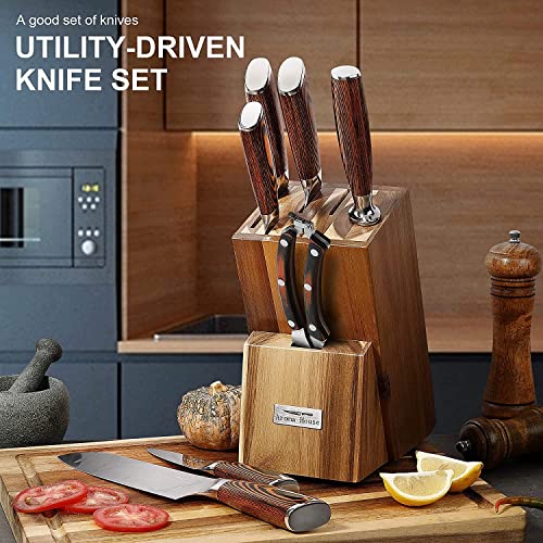 Aroma House 8-Piece Chef Cleaver Knife Set with Block,Professional Kitchen Knife Set, High Carbon German Stainless Steel Kitchen Knife with Ergonomic Handle for Home,Kitchen & Restaurant.