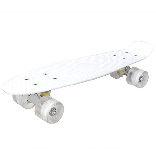 ANNEE 22 Inch Skateboard Complete Mini Cruiser Retro Skateboard with Colorful Light up Wheels for Kids Boys Youths Teens Adults (White, 22 Inch)
