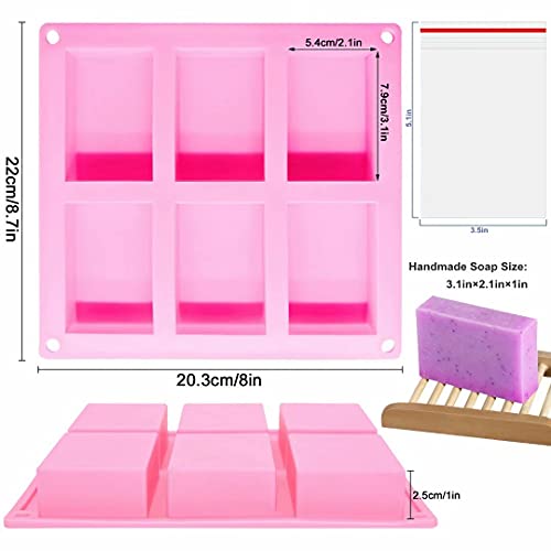 Bangp 4 Pack Silicone Soap Molds,6 Cavities Handmade Soap Making Molds,Silicone Cake Bread Baking Molds for DIY Crafts,Soap Molds for Soap Making,with 100pcs 3.5x5 inches Bags