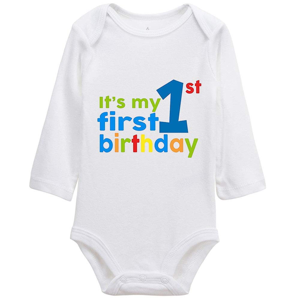 XieTao It's My First Birthday Boutique Baby Bodysuit Onesie Unisex Long Sleeve White