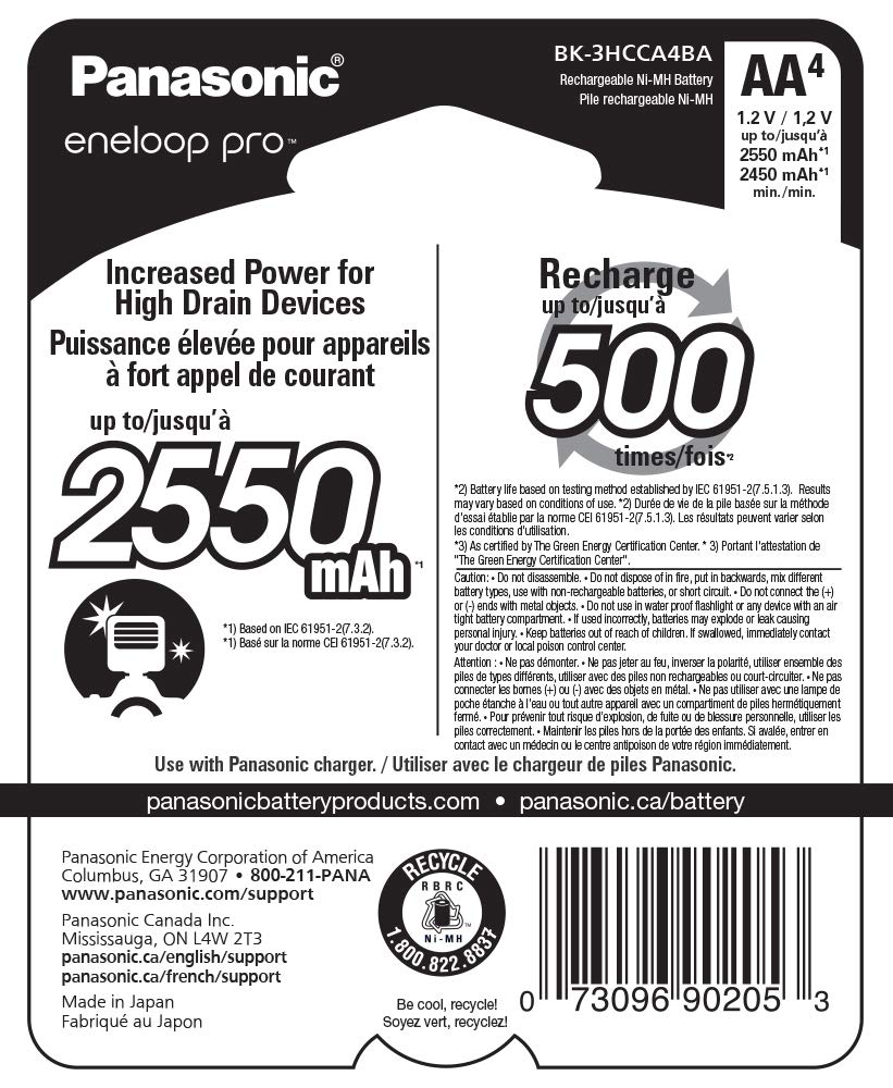 Eneloop Panasonic K-KJ55KHC4BA Advanced 4 Hour Quick Battery Charger with 4AA pro Rechargeable Batteries & Panasonic BK-3HCCA4BA pro AA High Capacity Ni-MH Pre-Charged Batteries, 4 Pack