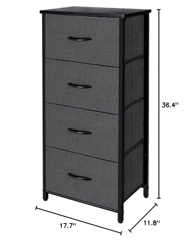 AZL1 Life Concept 4 Drawers Fabric Dresser Storage Tower, Organizer Unit for Bedroom, Closet, Entryway, Hallway - Dark Grey
