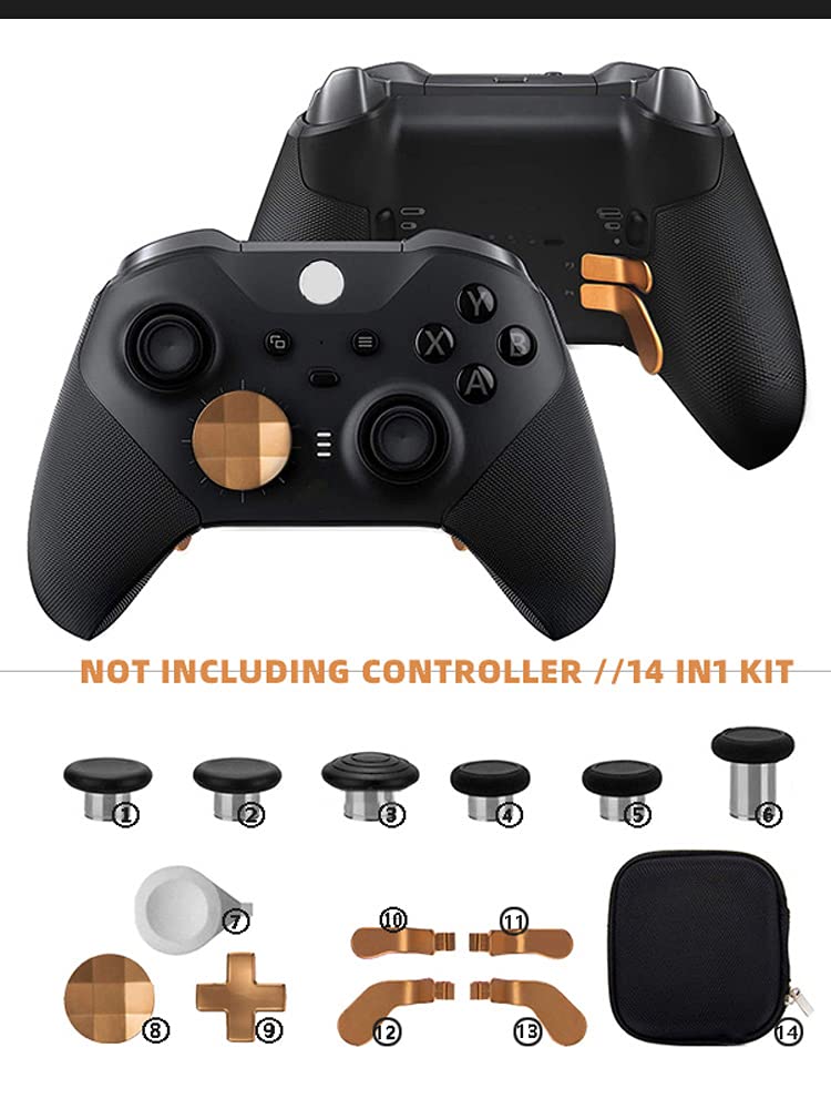 14IN1 Metal Alloy Thumbsticks Trigger D-Pads Button Set for XBOX One Elite Series 2 (model 1797) Controller - Gold
