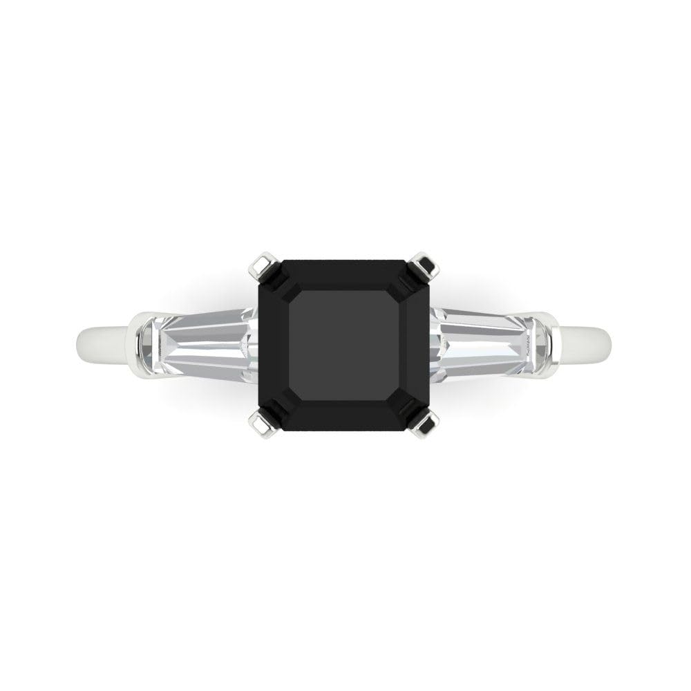 1.62 ct Sq Emerald cut 3 stone Solitaire Natural Black Onyx Engagement Promise Anniversary Bridal Ring 18K White Gold 3.5