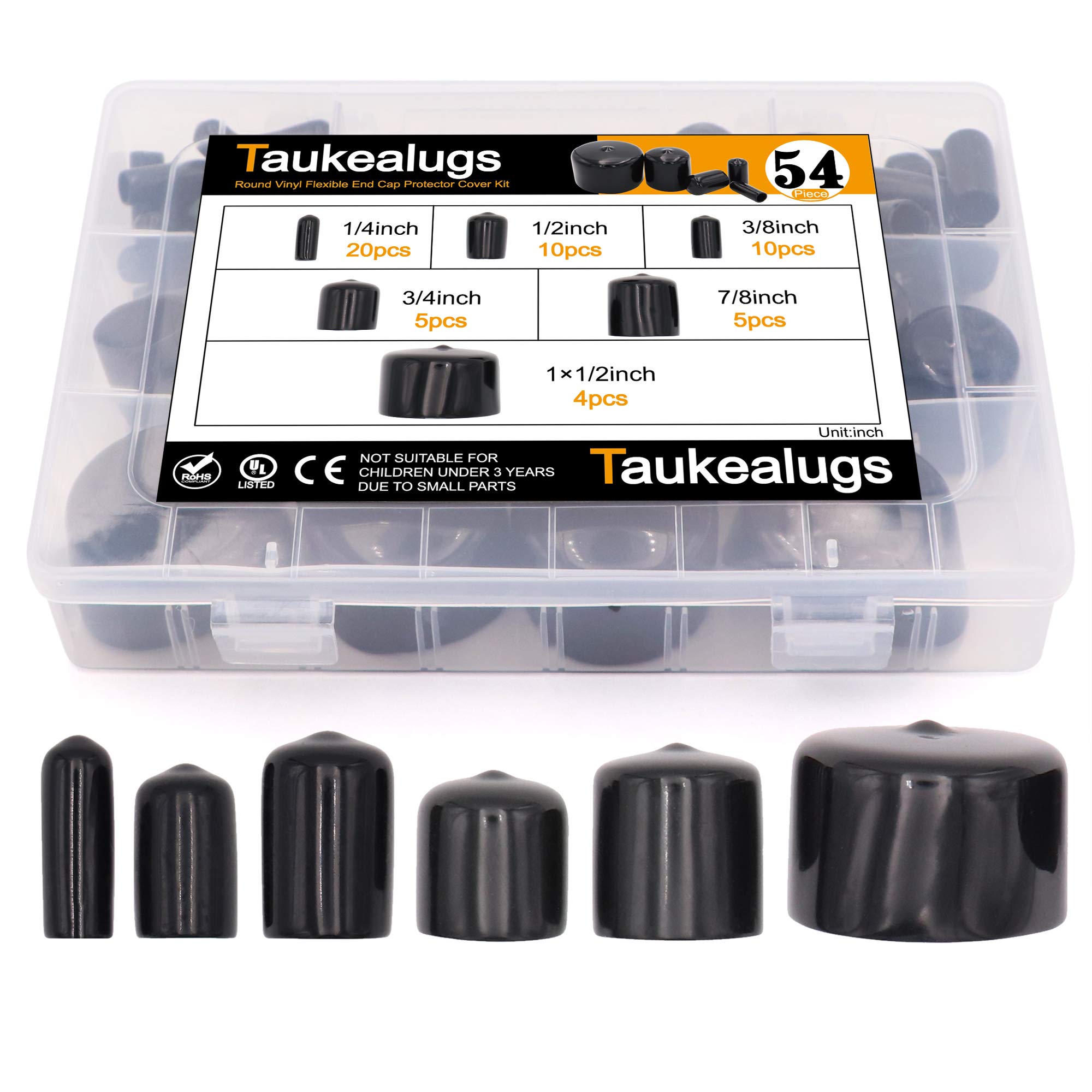 54pcs Black Pipe Post Bolt Screw Rubber Thread Protector Cover Vinyl tube End Caps,Assorted 1/4-inch to 1 1/2-inch-6 sizes