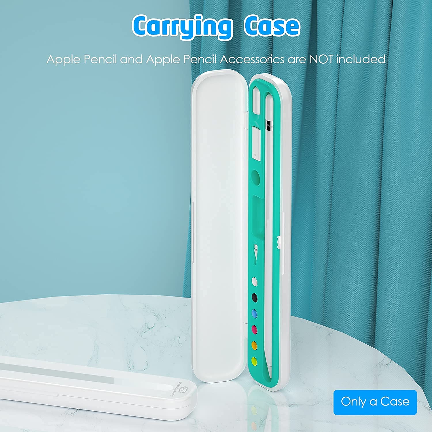 WixGear Case for Apple Pencil and Holder with Tip Storage Box for Apple Pencil 1st and 2nd Generation - Protective Carrying Case with Magnetic Cap Slot, 5 Silicone Cap Holders, Charging Adapter Slot