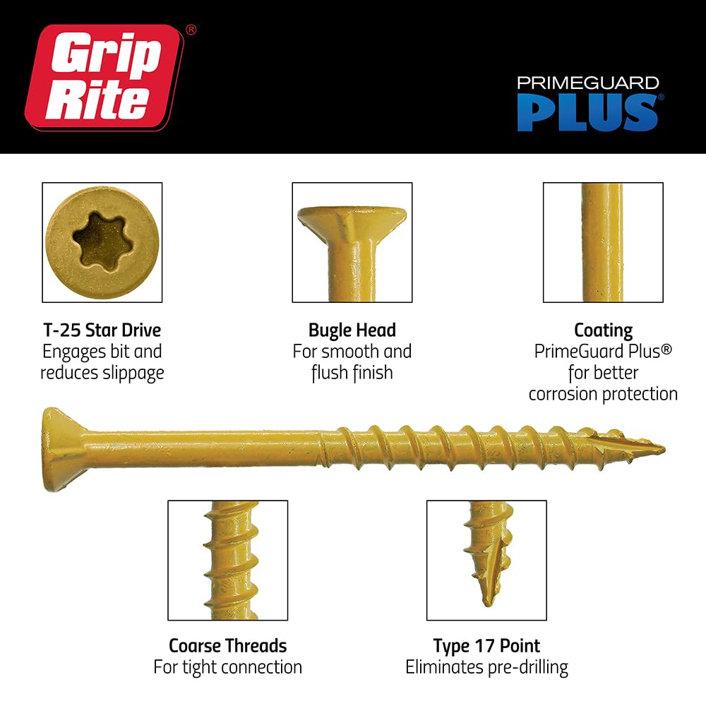 Grip-Rite PrimeGuard Plus No. 9 S X 2.5 in. L Star Bugle Head Deck Screws 25 lb 360 pk - Case of: 1
