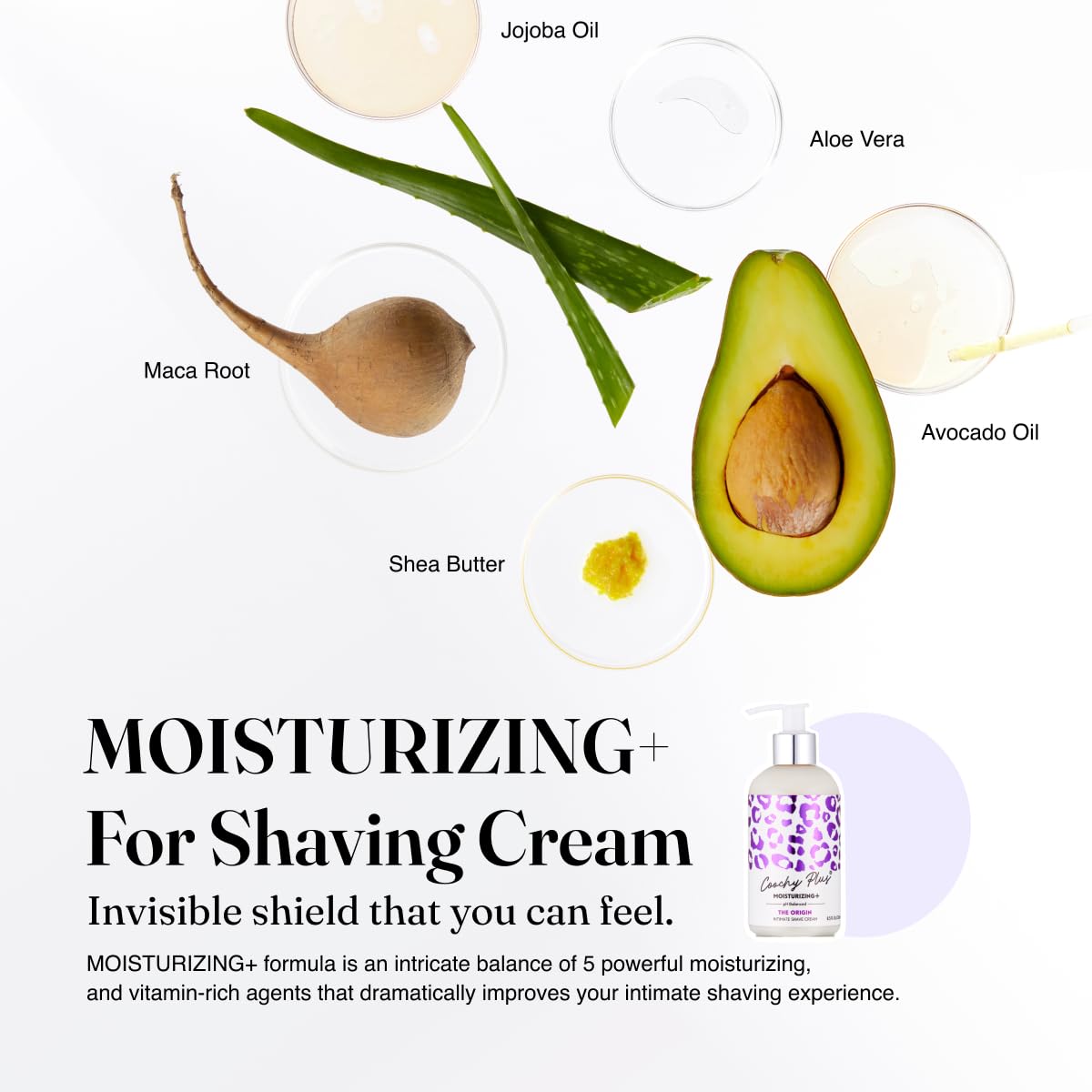 Coochy Plus Intimate Shave Cream + Pre-Shave Elixir Moisturizer Oil Kit β HydroLock & MOISTURIZING PLUS Continuous Hydration Reliefs Razor Burn Bump Ingrown Hair