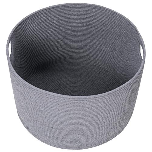 24" x 24" x 17" Max Size Large Cotton Rope Basket, Extra Large Storage Basket, Woven Laundry Hamper, Cloth Storage Bin, for Blankets Clothes Towels Pillows in Living Room, Full Grey