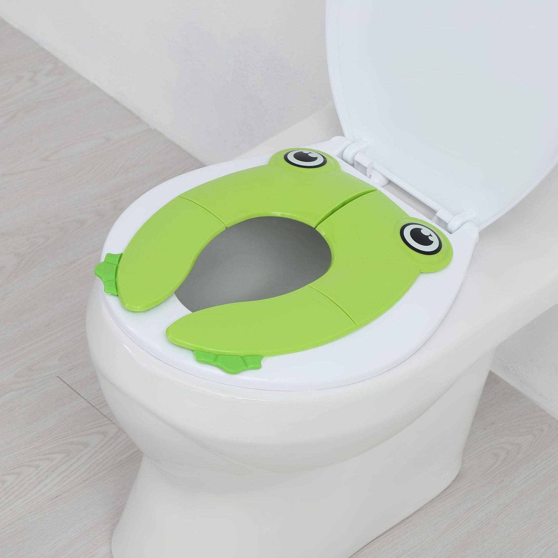 Folding Travel Potty Seat Portable Non Slip Silicone Pads Toilet Potty Training Seat Cover with Carry Bag for Babies Toddlers Kids (Frog)