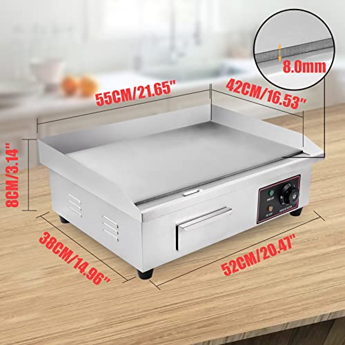 22" Commercial Electric Griddle, Electric Flat Top Grill, 3000W Countertop Griddle with Shovels and Brushes for Restaurant Kitchens