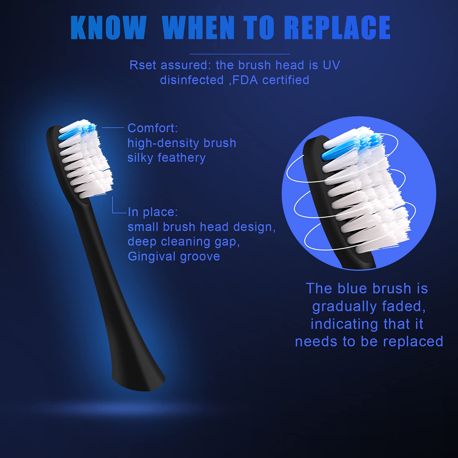 BTFO Electric Toothbrush with 5 Modes, 2pcs Replacement Brush Heads USB Rechargeable Smart Electronic Toothbrush with Holder for Adults IPX7 Waterproof Timing Fast Charging (Black, 1741-01)