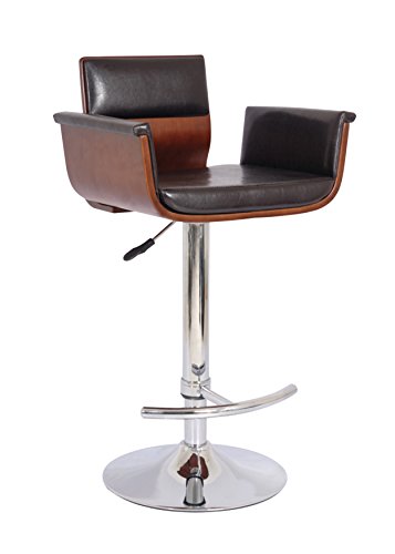 AC Pacific Adjustable Height Swivel Bar Stool - Modern Kitchen Counter Pub Chair with Cushioned Seat, Armrests and Back, 24"-33", Black/Wood