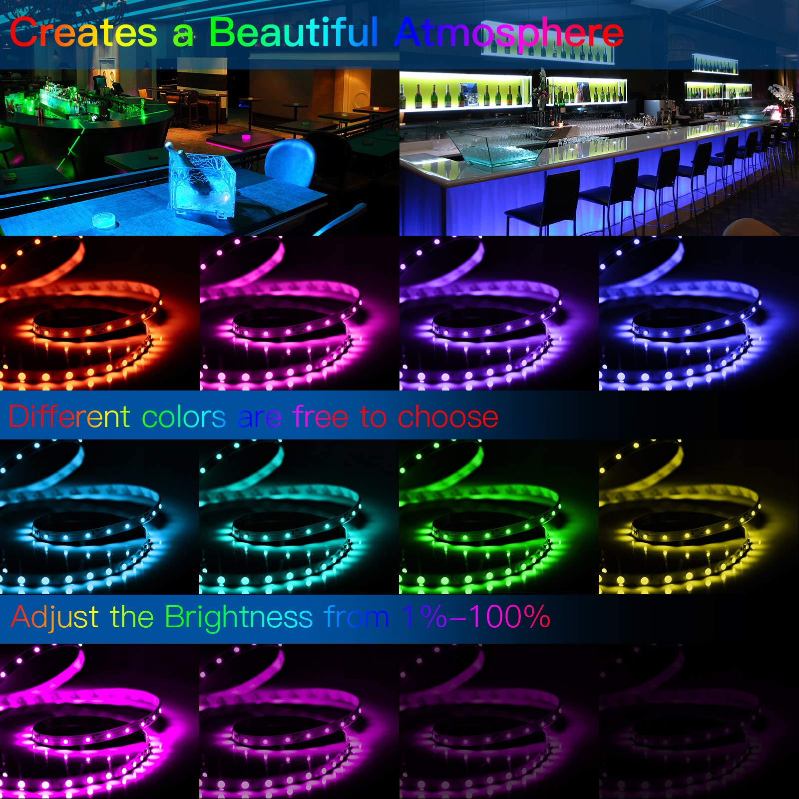 100Ft LED Strip Lights Music Sync Color Changing RGB LED Strip 44-Key Remote, Sensitive Built-in Mic, App Controlled LED Lights Rope Lights, 5050 RGB LED Light Strips for Bedroom Party Home Kitchen