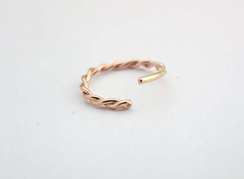 14k Nose Ring, 22g Solid Yellow Real Gold Nose Ring, Twisted Rope Piercing Jewelry, Nose Hoop, Minimalist Dainty Tribal Handmade Boho Piercing Jewelry, 7.5mm