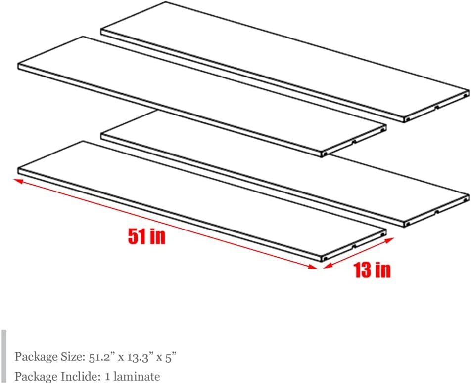 ADDOK 1 Piece Metal Laminate Shelf Easy Installed, Durable Shelving Board for Storage Shed Unit (51”x13”x1”)