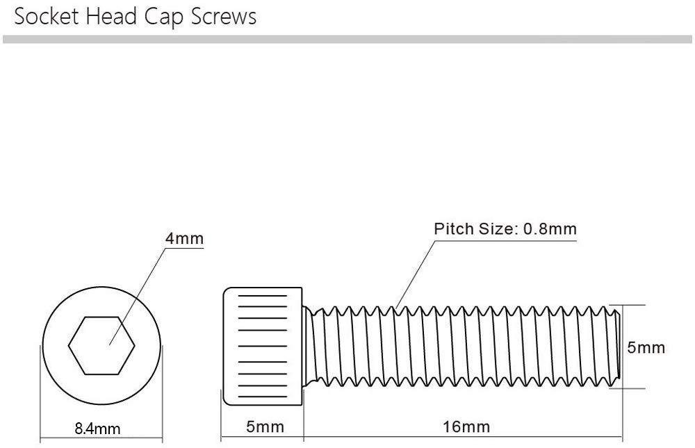 50PCS M5x16mm 0.8mm Pitch Bolts Socket Cap Head Hex Key Screws