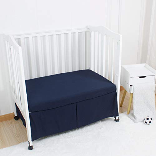 CaSaJa Mini Crib Skirt Pleated, Silk-Looking Soft Microfiber Baby Bed Skirt with Durable Platform for Mini and Portable Cribs 24" X 38", 12" Generous Drop Dust Ruffle, Machine Washable, Navy