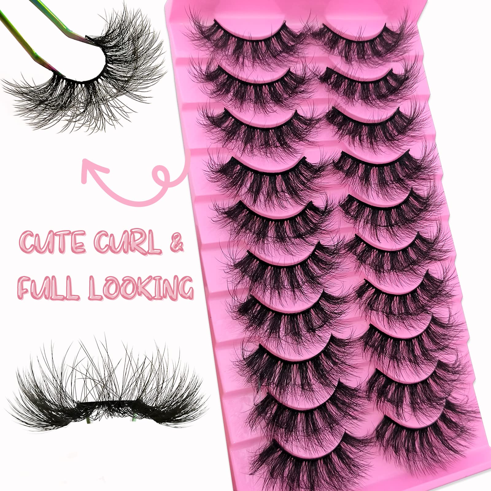 10 Pairs Faux Mink Lashes Wispy False Eyelashes, Wispy Dramatic Lashes 20MM Long Lashes, Thick Volume Crossed Soft Curly Fake Lashes Lightweight Big Eye Lashes Pack(06)
