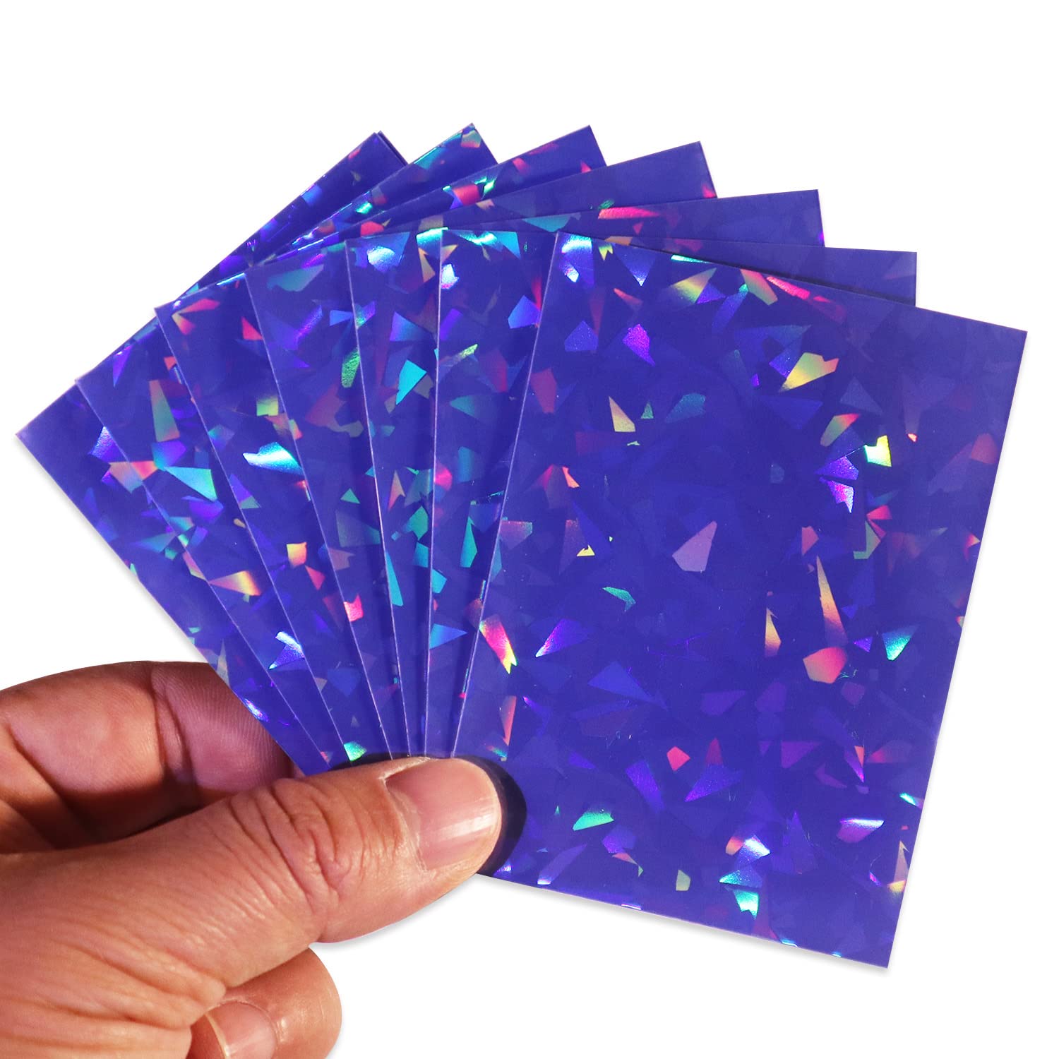 50PCS Premium GEM Laser Shinny Outer Matte Holographic Card Sleeves Holo Card Cover Standard Size Shiny Foil Trading Card Sleeve Kpop Photo Cards Protector 66x91mm Suitable in Binders (Blue)