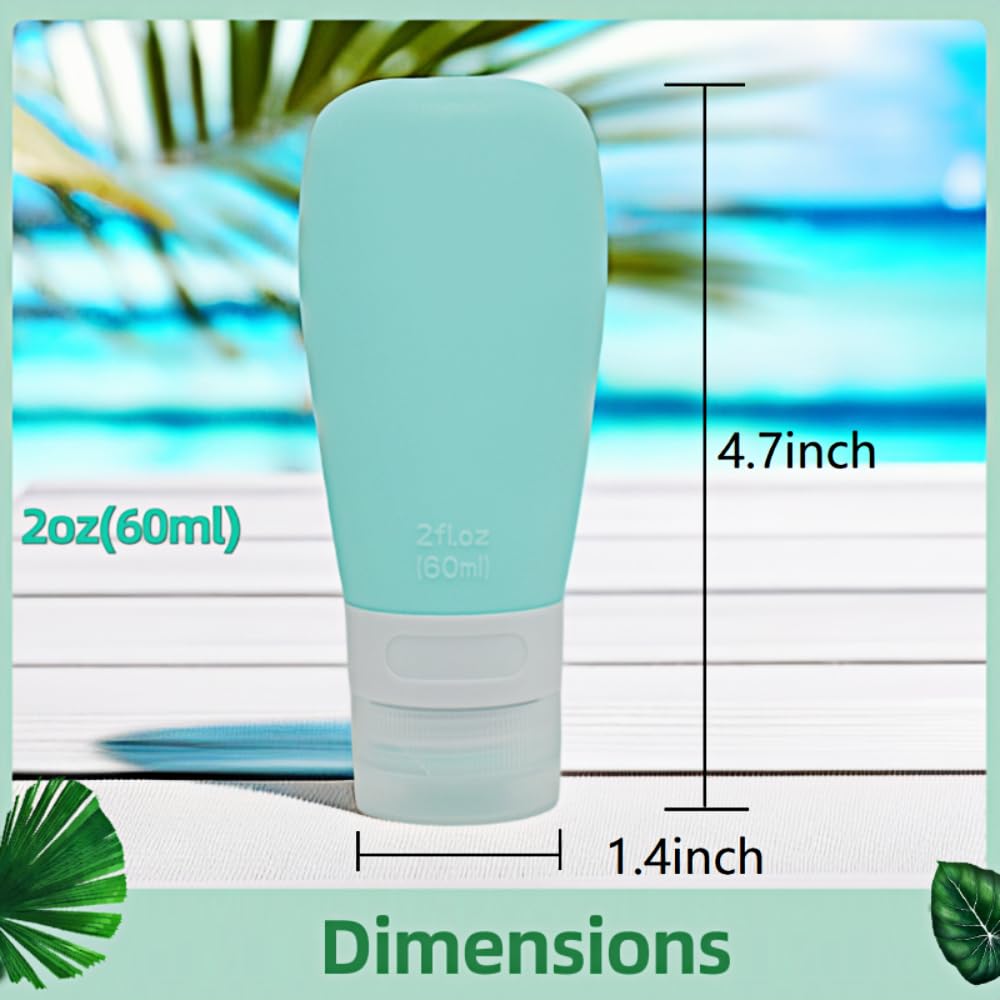 Silicone Travel Bottles, Vonpri Leak Proof Squeezable Refillable Travel Accessories Toiletries Containers Travel Size Cosmetic Tube for Shampoo Lotion Soap Liquids (2oz 4pack)