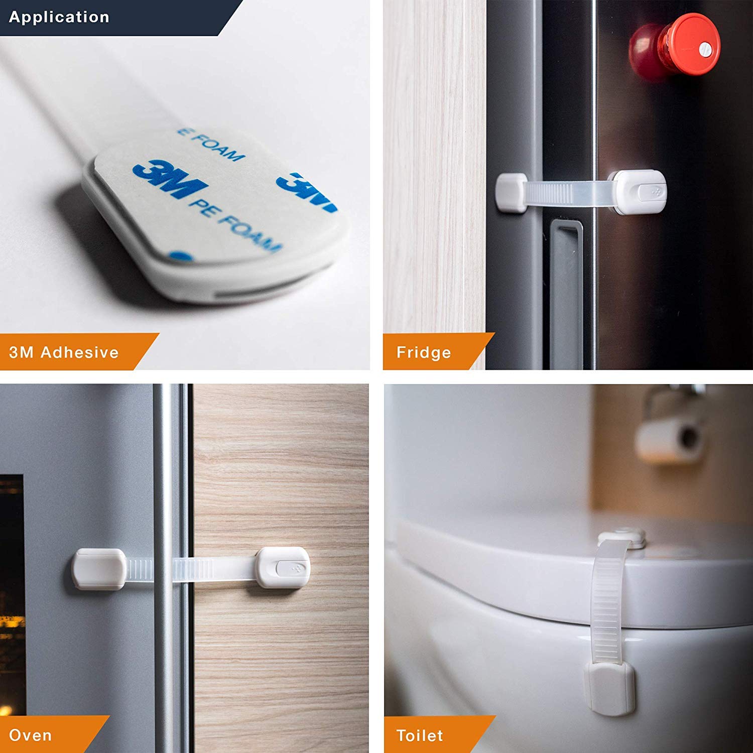 4-Pack Child Safety Cabinet Locks | No Tools | Baby & Child Proof Drawers, Cabinets, Oven, Toilet Seat, and More | Multi-Purpose Use | No Drilling Needed | Super Strong Adhesive (4 Pack Grey)