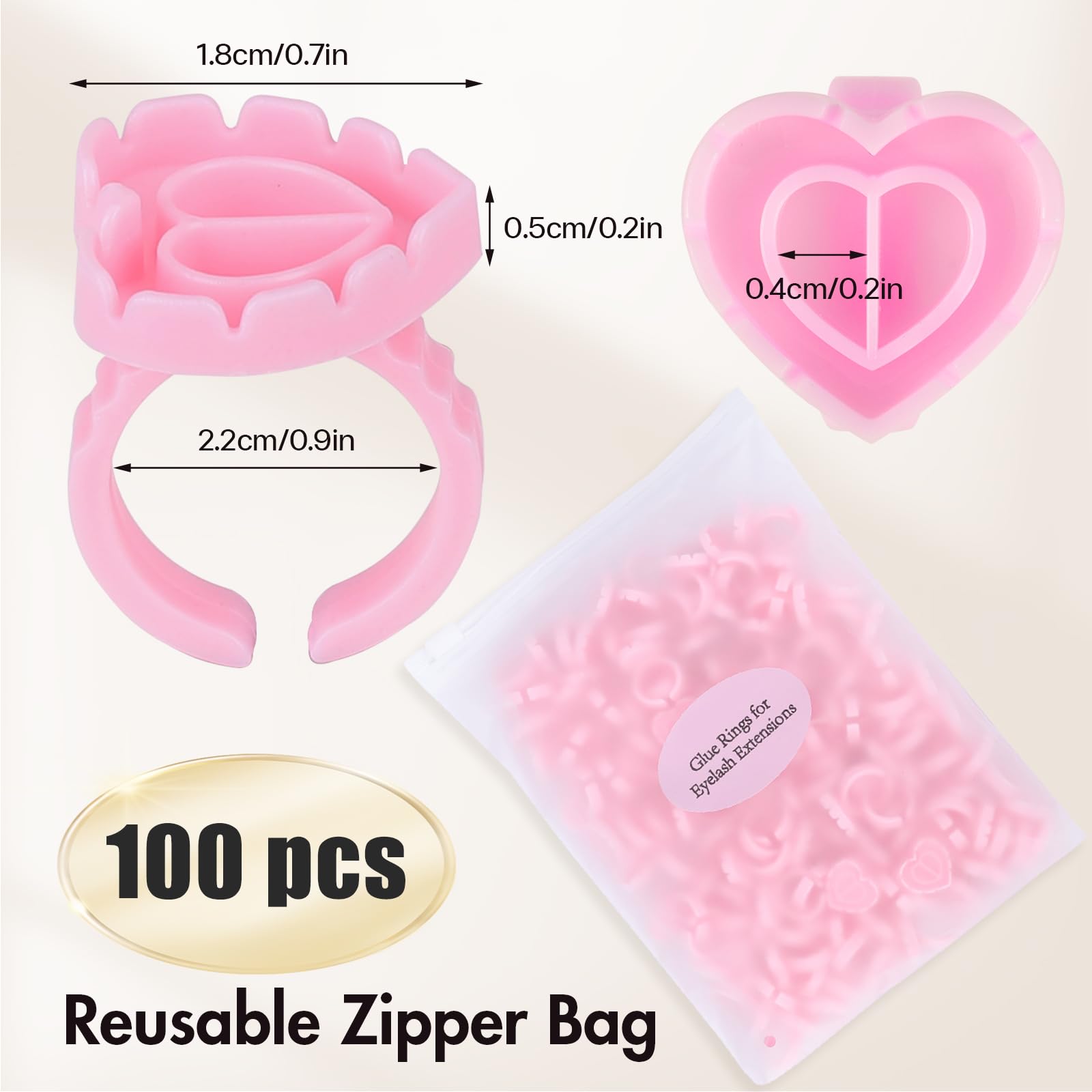 Embagol 100 PCS Glue Rings Smart Glue Cups Lash Glue Holder Heart Glue Cups Lash Glue Rings Fanning Blossom Cups for Eyelash Extensions Pink