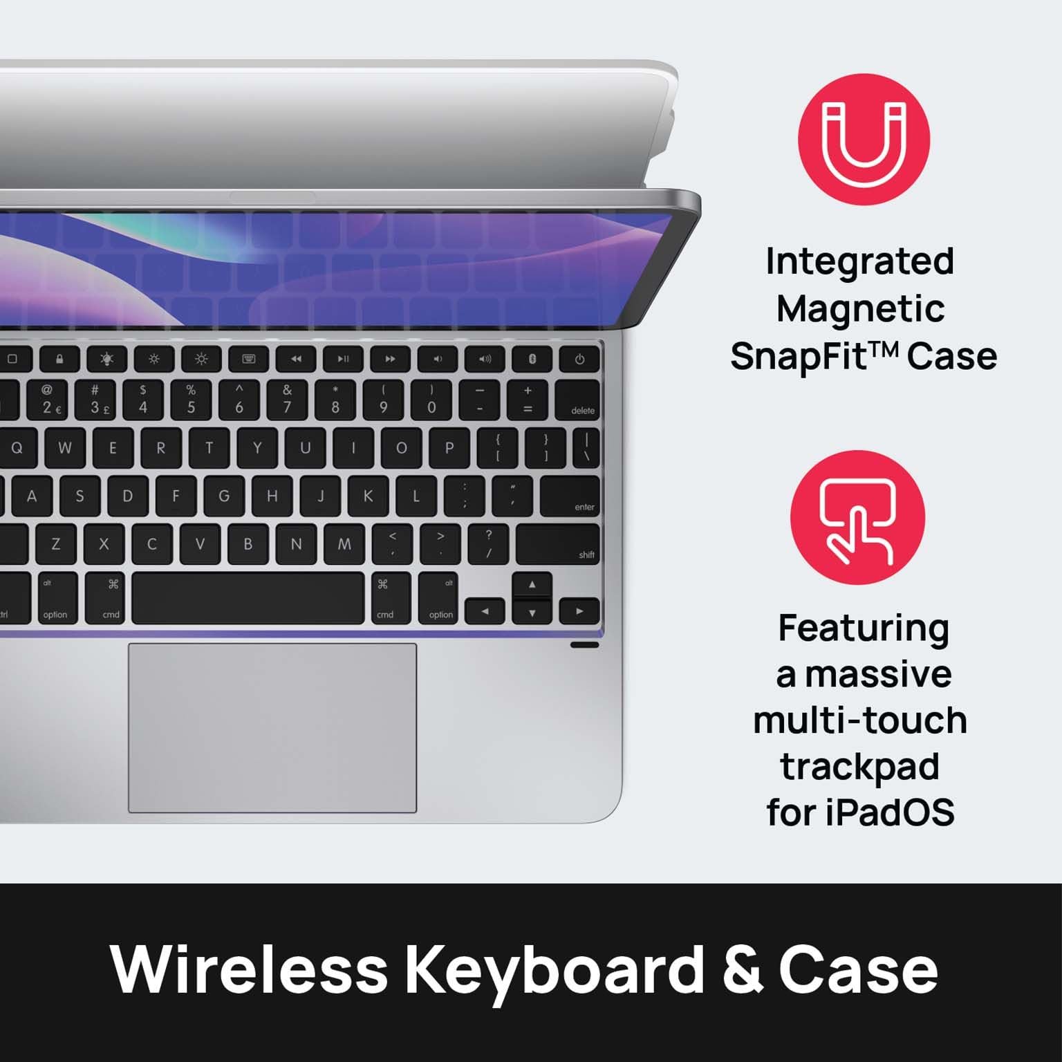 Brydge 11 MAX+ Wireless Keyboard Case with Multi-Touch Trackpad for iPad Pro 11" & iPad Air 11", White Magnetic SnapFit Case, Silver Keyboard