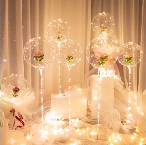 10 PACKS LED Bobo Balloons,Transparent LED Light Up Balloons,Helium Style Glow Bubble Balloons with String Lights for Party Birthday Wedding Festival Decorations (Pink)
