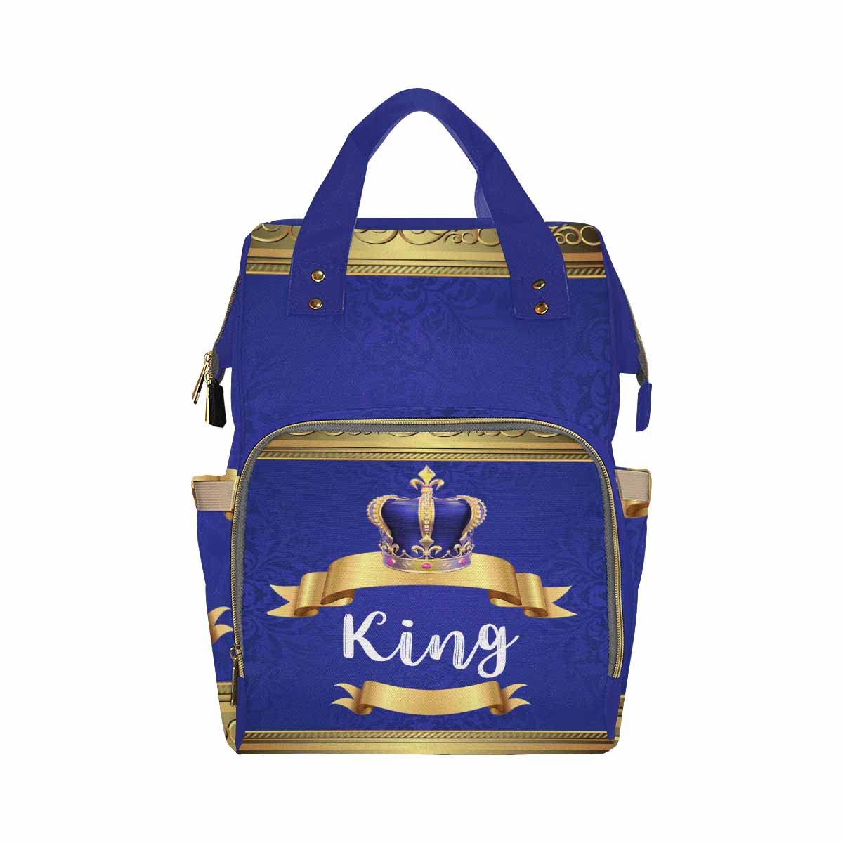 Personalized Diaper Bag Golden Crown with Sapphire Multi-Function Bags Large Diaper Backpack Customized Bag