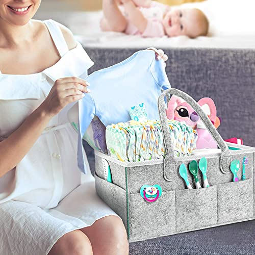 AIMIUKIDS Diaper Caddy - Nursery Storage Bin and Car Organizer for Diapers and Baby Wipes Gift Registry For Baby Shower, Nursery Organizer, Neutral Baby Gift Basket, Changing Table Organizer Pink