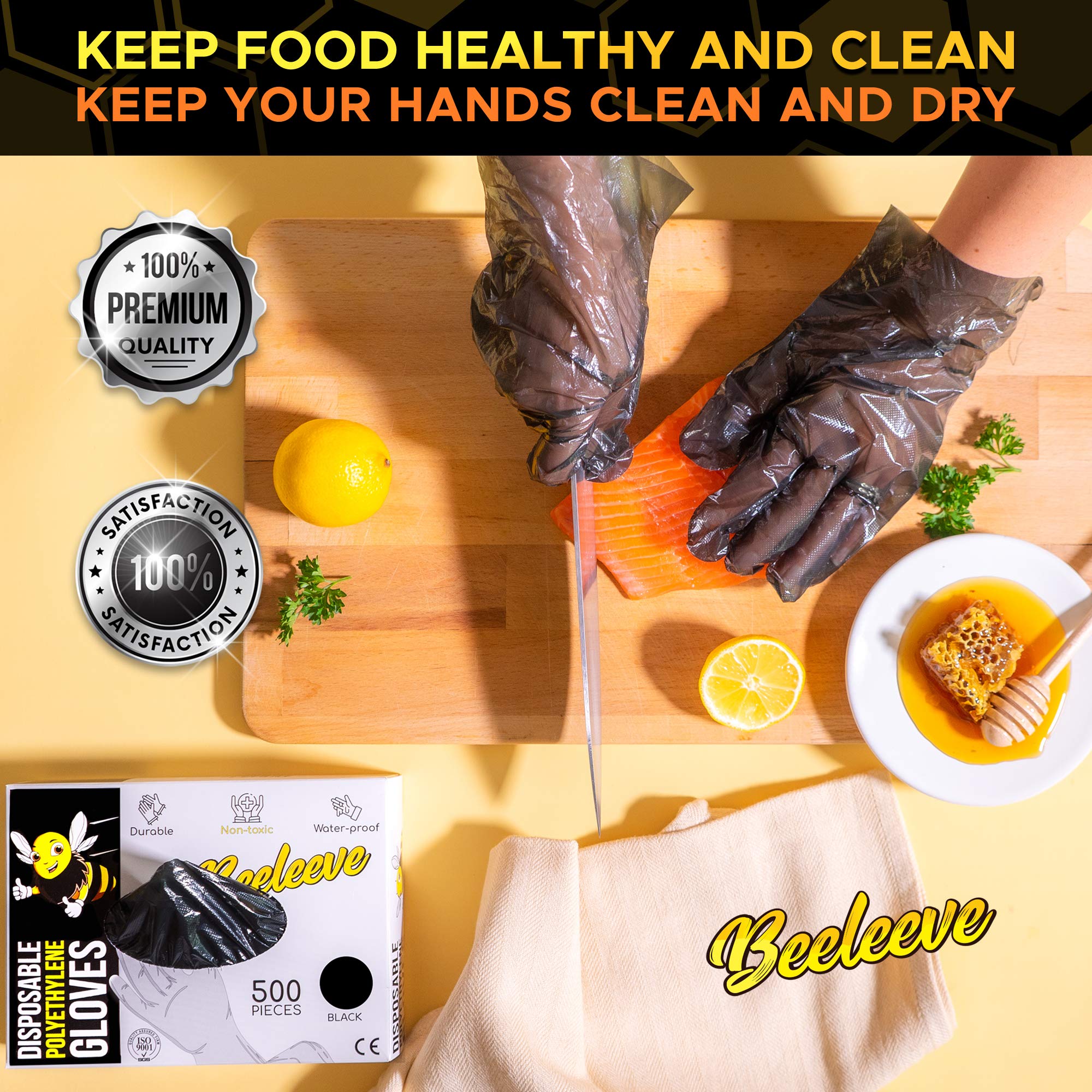 Beeleeve [500-Box Disposable Plastic Poly Gloves - One Size Fits Most - Color Variants - Single-Use Hand Covers for Food Safe Handling, Preparation, Kitchen, Cooking, Waterproof, Bulk (b - Blue)