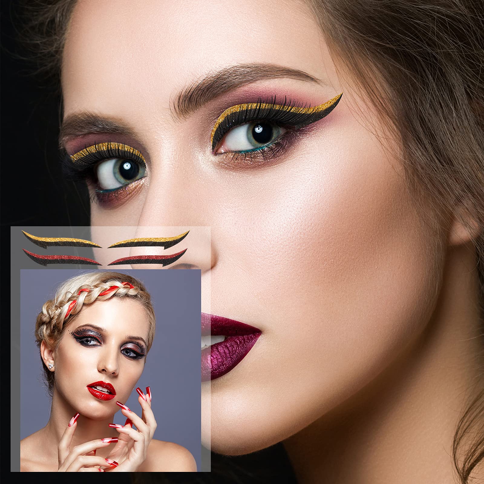 24 Pairs Reusable Eyeliner and Eyelash Stickers, Glitter Eyeliner Stickers Double Eyelid Tape Self-Adhesive Eye Line Strip Instant Eye Makeup Tool Waterproof