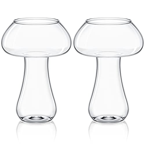 2 Pcs Mushroom Cocktail Glass Creative Martini Mushroom Glass Cup Glass Goblet Drink Cup for Wine Champagne Cocktail Home Bar Party, 260 ml