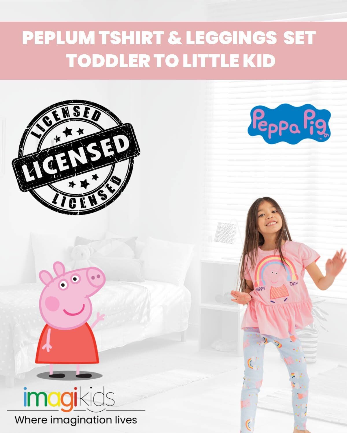 Peppa Pig Toddler Girls T-Shirt and Leggings Outfit Set Pink/Blue 4T