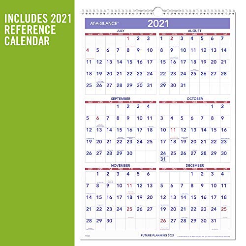 Academic Wall Calendar 2020-2021, AT-A-GLANCE, 15-1/2" x 22-3/4", Large, Wirebound, Plan-A-Month (AY328) ( July 2020 to June 2021)