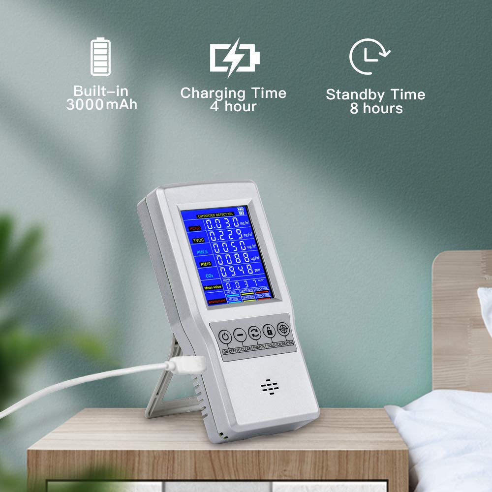 Air Quality Monitor BIAOLING Accurate Tester for CO2 Formaldehyde(HCHO) TVOC PM2.5/PM10 Multifunctional Air Gas Detector Real Time Data&Mean Value Recording for Home Office and Various Occasion