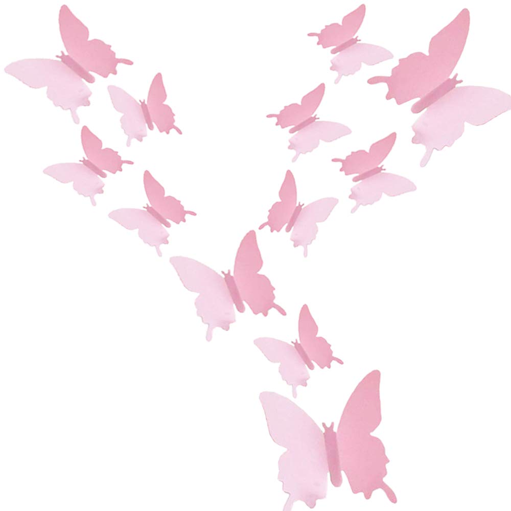 24 PCS Butterfly Wall Decals Butterflies Decor Stickers for Home Decorations Kids Room Bedroom Decor (Pale Pink)