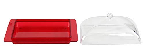 HOME-X Butter Keeper, Large Butter Dish with Lid, Versatile Food Container, Butter Dish with Handled Lid, 6 1/8" x 2 ½" W x 3 ¾" H, Red
