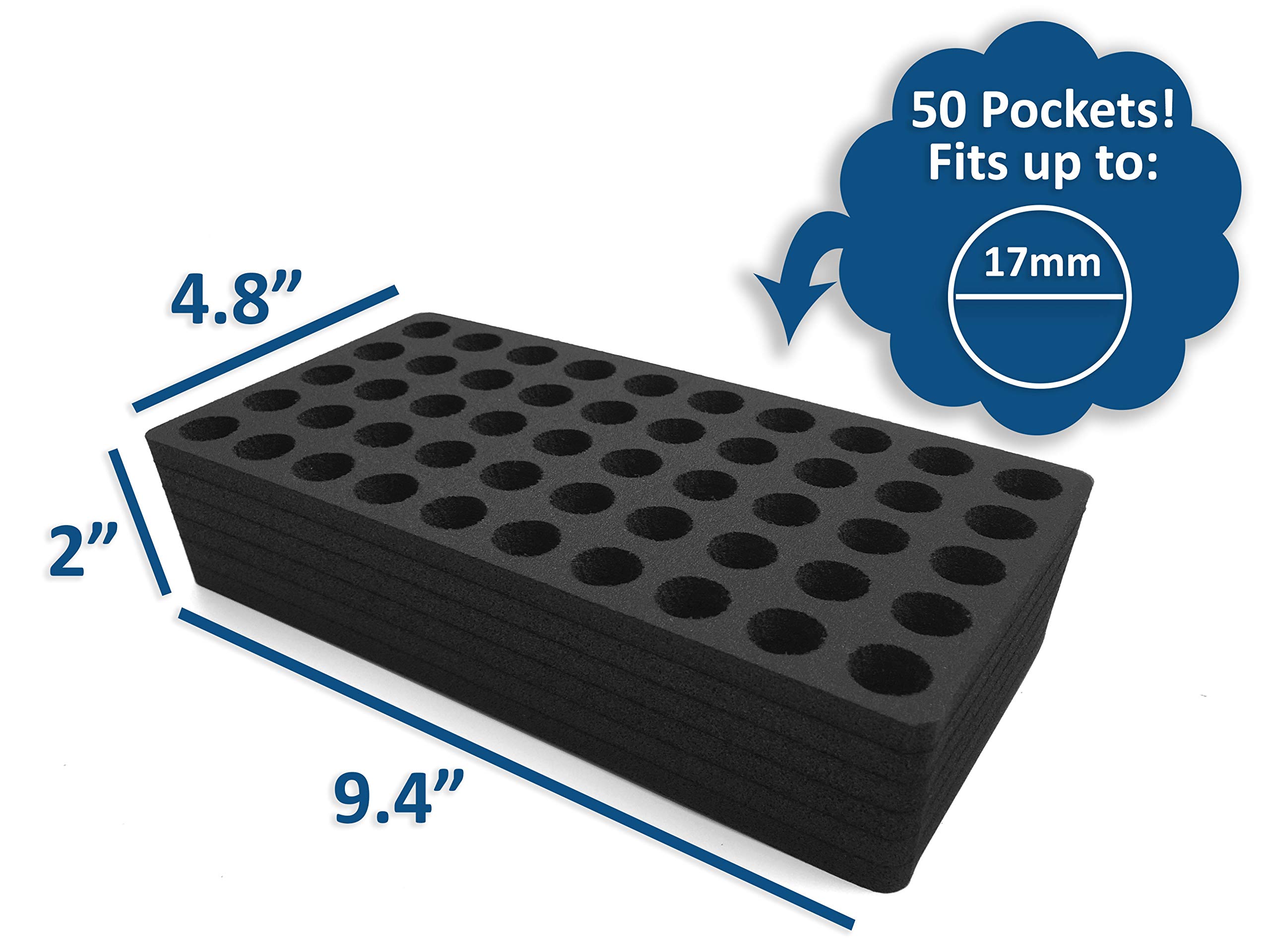 Polar Whale Test Tube Organizer Black Foam Storage Rack Stand Transport Holds 50 Tubes Fits up to 17mm Diameter Tubes