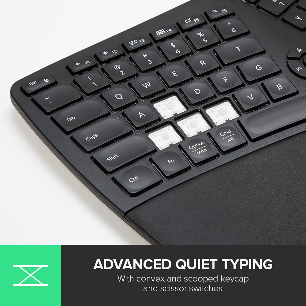 DeLUX Ergonomic Keyboard, Wireless Ergo Split Keyboard with Backlit for Natural Typing and Reduce Hands Pain, USB Receiver, BT5.0, Scissor Switch and Palm Rest for Windows and Mac(GM902A-Black)