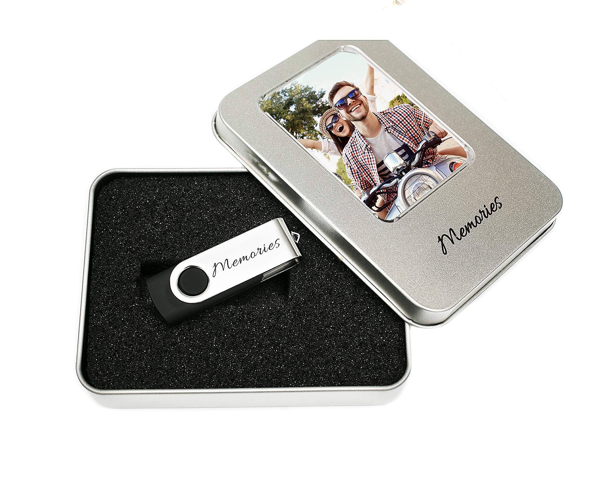 32GB Storage USB Flash Drive 3.0 with Tin Case/Box Set of 5 Thumb Drive Package. Flash Drive and Case for Weddings, Memories, Videos Perfect for Professional Photographers (Memories Label)