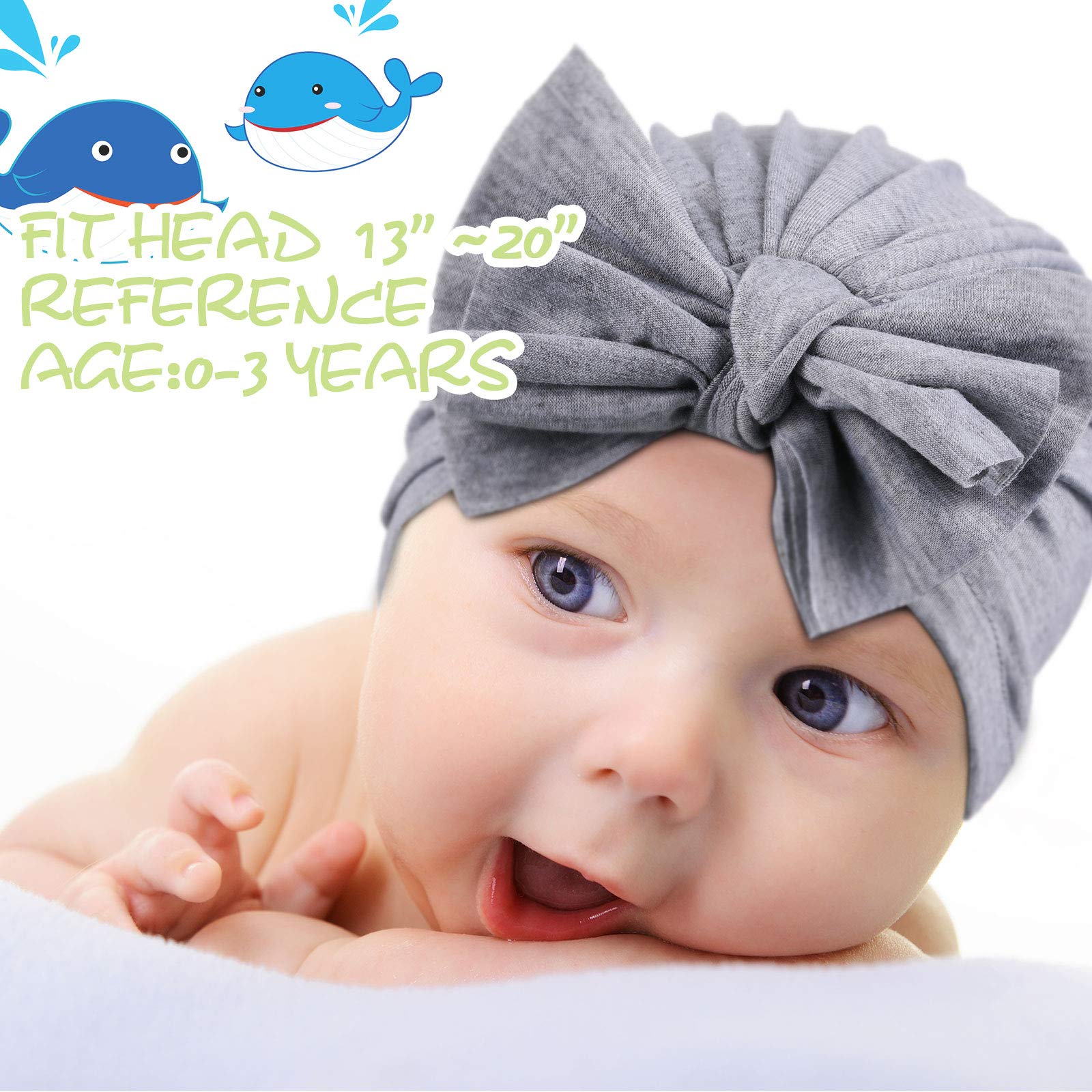 3 Pieces Baby Bow Knot Turban Hats Beanie Headwraps for Toddlers Girls (Black, White, Grey)