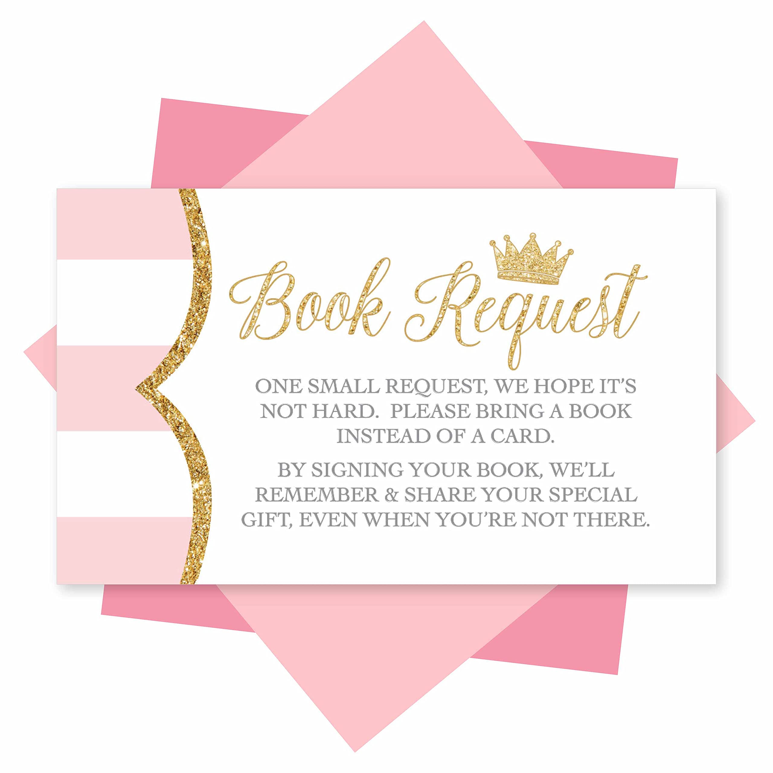 25 Book Request Baby Shower Guest Book Alternative - Princess Baby Shower Invitation Inserts, Books For Baby Shower Request Cards, Bring A Book Instead Of A Card, Baby Shower Book Request For Girls