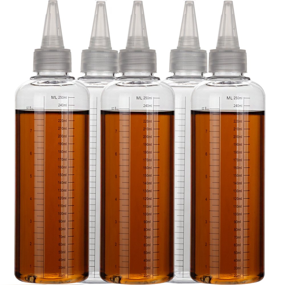 5pcs 260ml Twist bottle Liquid bottle Steel Bottles squeezable dropping bottler for Flavorings and liquid (Transparent, 260ml)
